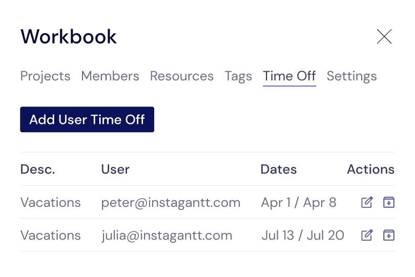 Instagantt Features - Workbooks